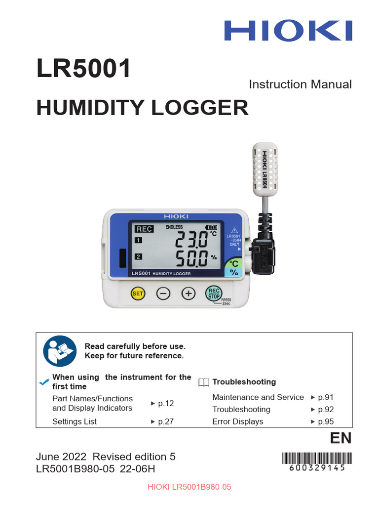 LR5001 Humidity Logger Manual | PDF | Humidity | Button (Computing)