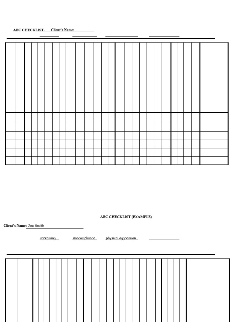 ABC Checklist Form, Example and Definitions-1 | PDF | Behavior | Attention