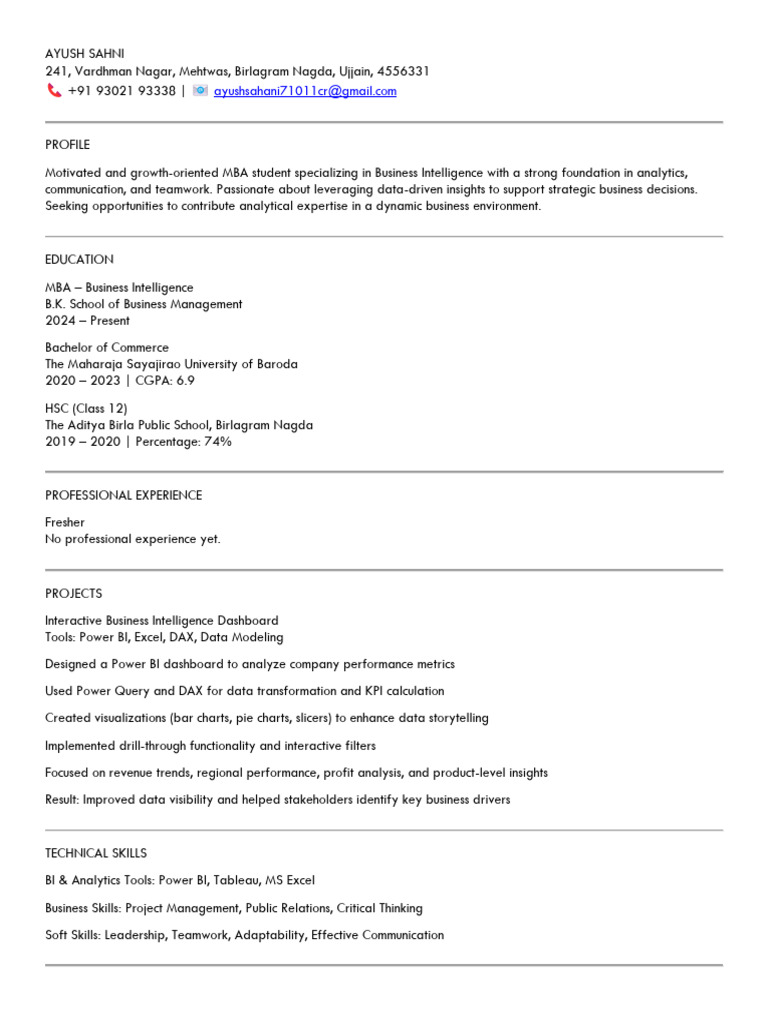 Ayush Sahni CV | PDF