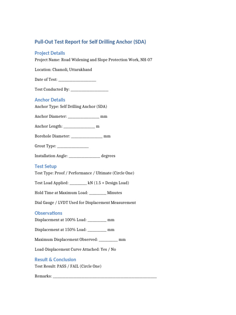 Pull-Out Test Report for SDA | PDF