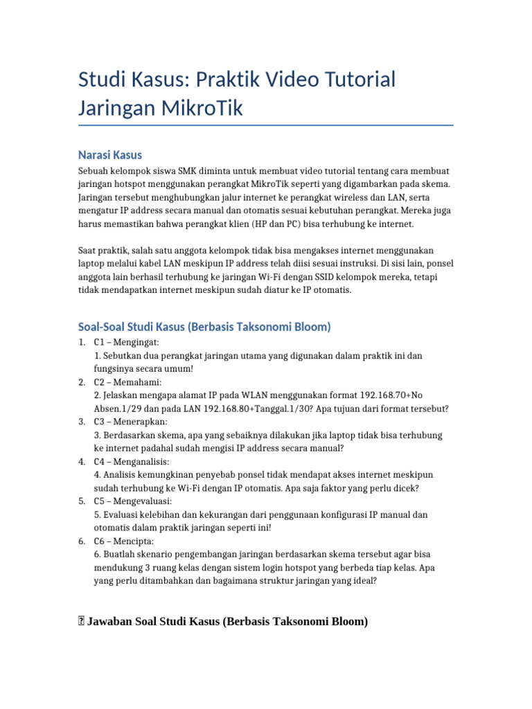 Studi Kasus Video Tutorial Jaringan Mikrotik | PDF
