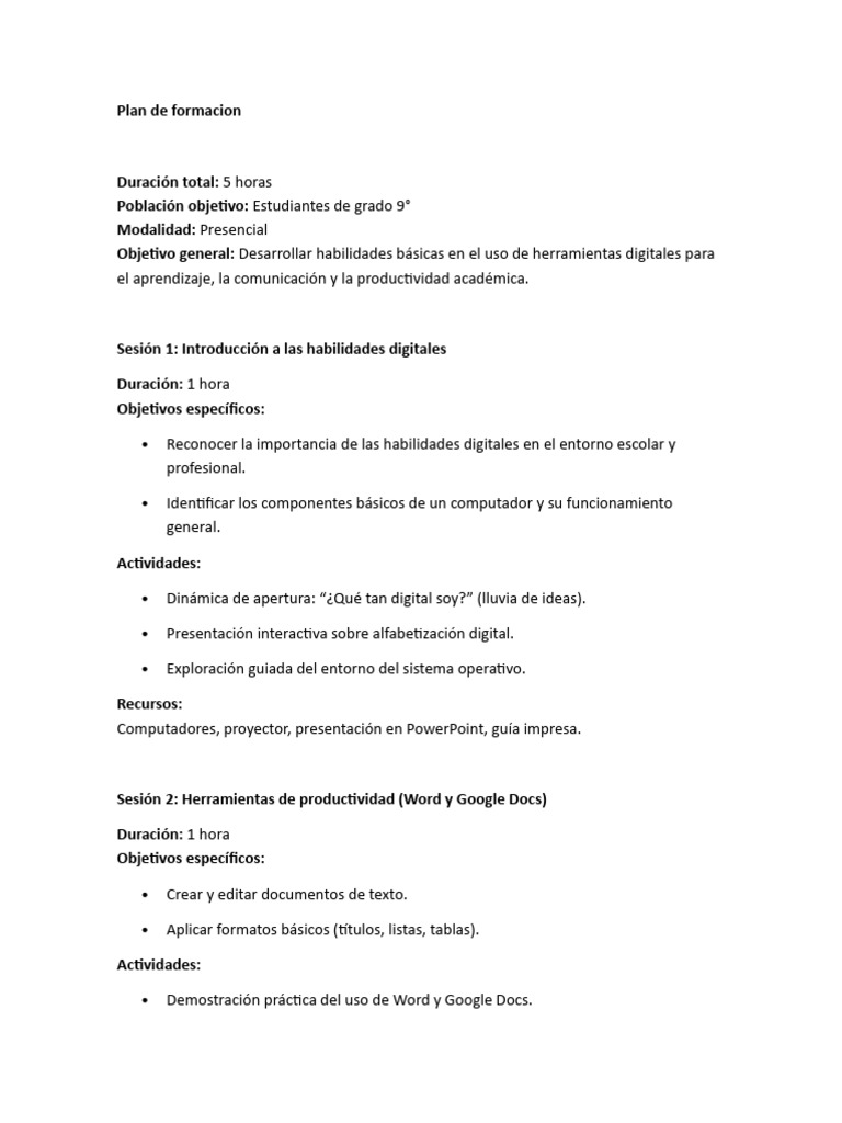 Plan de Formacion | PDF | Informática | Comunicación humana