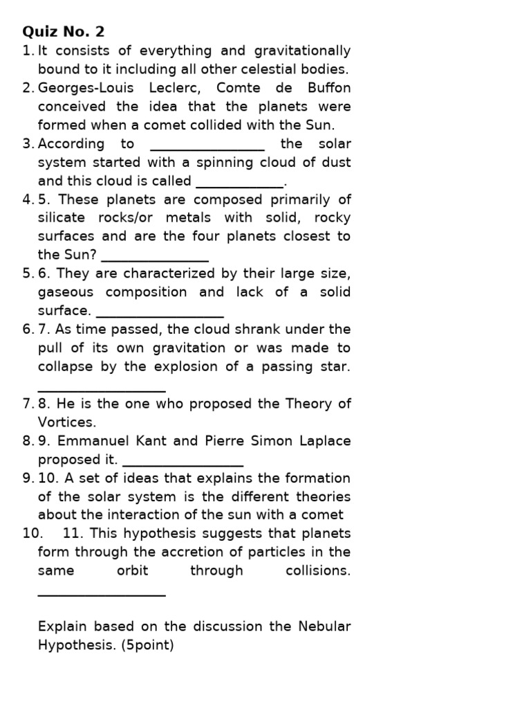 Solar System Formation Theories Quiz | PDF