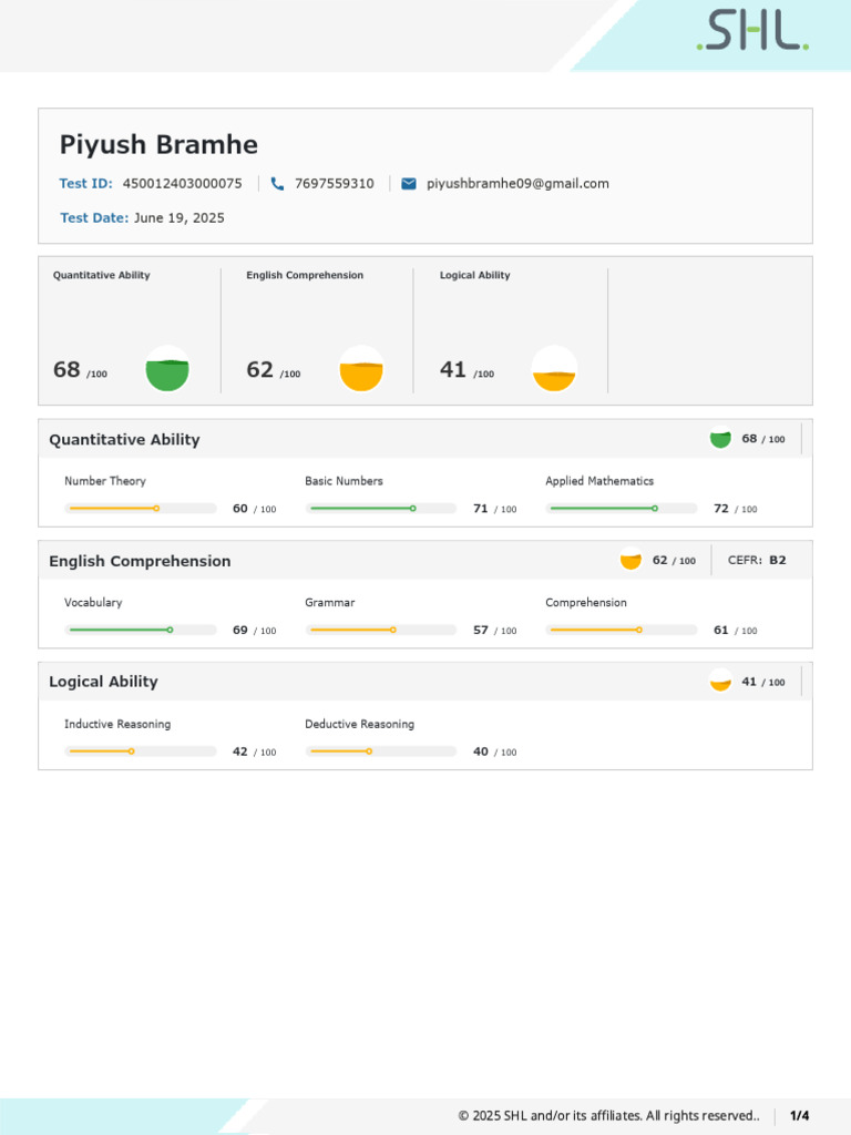 Piyush Bramhe - AssessmentCenterReport - 163 | PDF | Deductive Reasoning | Mathematics