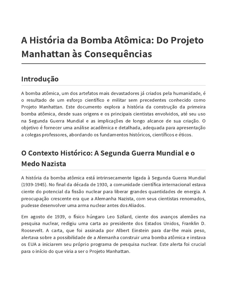 História da Bomba Atômica e Projeto Manhattan | PDF | Armas nucleares ...