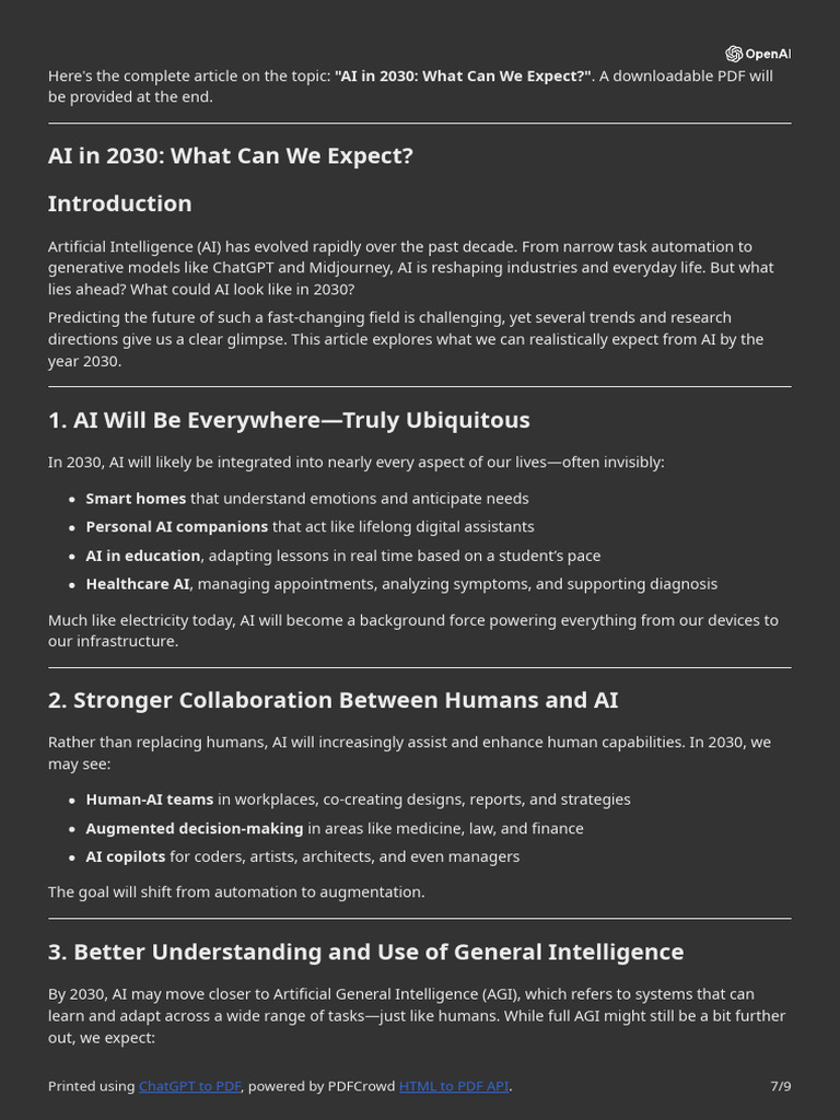 AI in 2030: Future Expectations | PDF | Artificial Intelligence ...