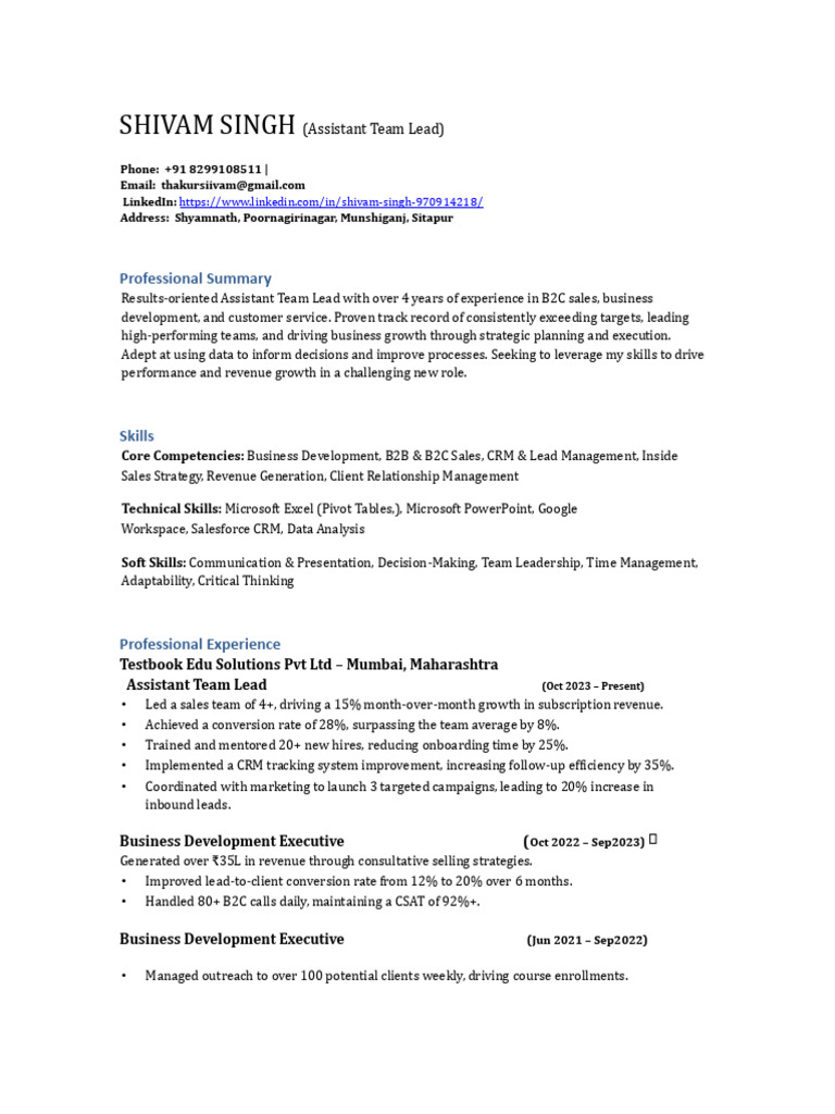 Shivam Singh Resume ATS Optimized (1) 2 | PDF | Customer Relationship ...
