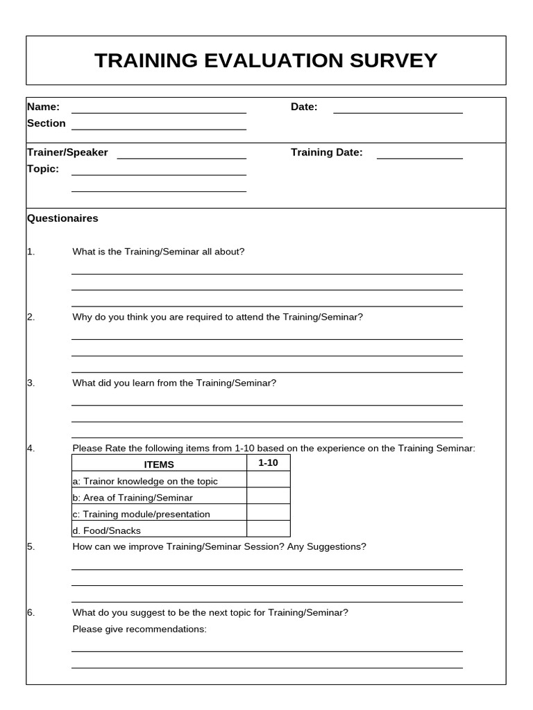 Training Seminar Evaluation Survey | PDF