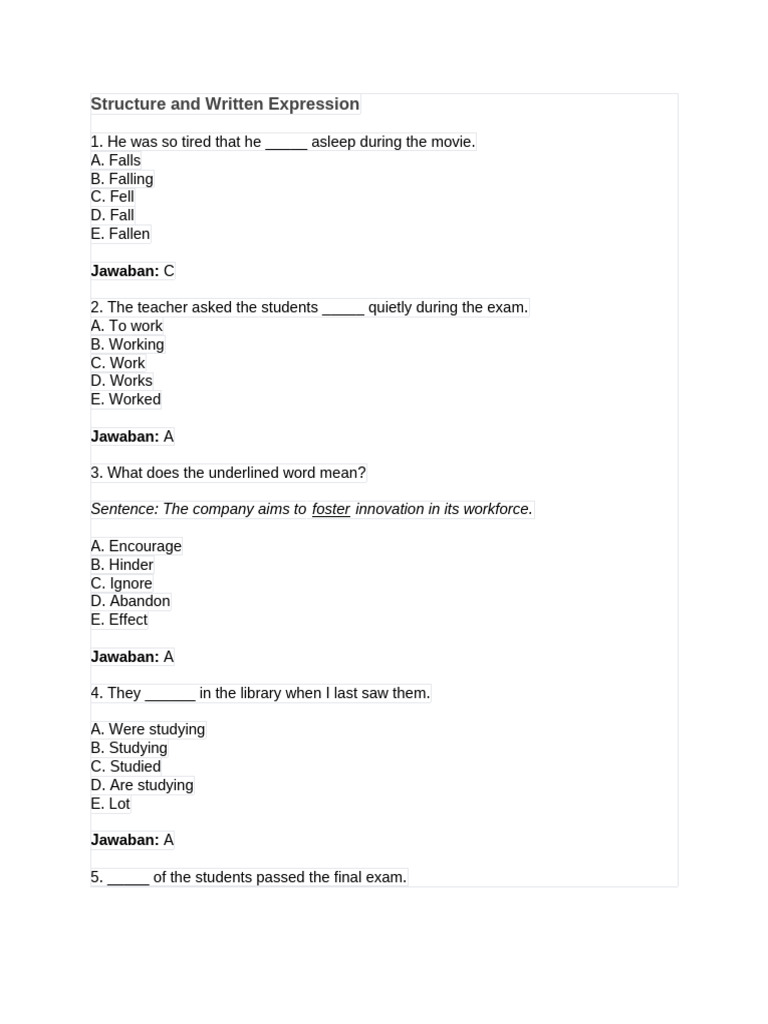 Structure and Written Expression Exercises | PDF | Hydroelectricity ...