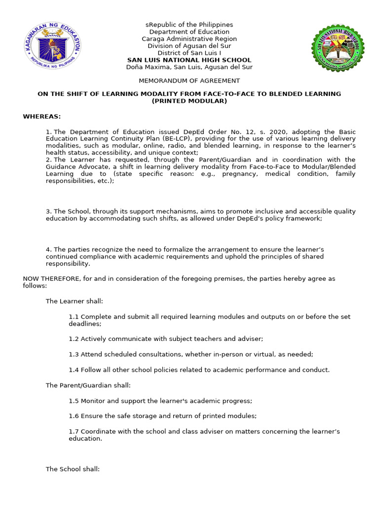 Guidance Form Memorandum of Agreement. - Modular | PDF | Learning