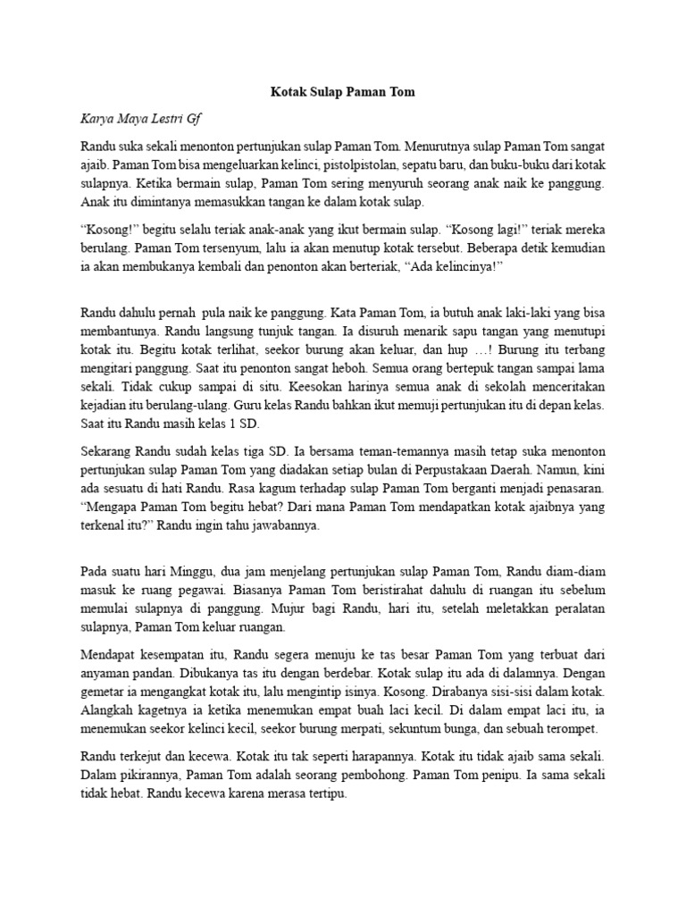 TEKS CERITA Kotak Sulap Paman Tom | PDF