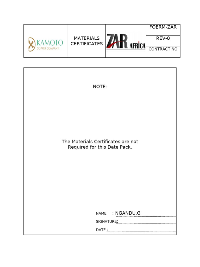 Material Certificates | PDF