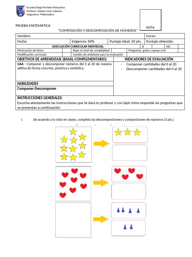 Prueba de Composición y Descomposición Numérica | PDF