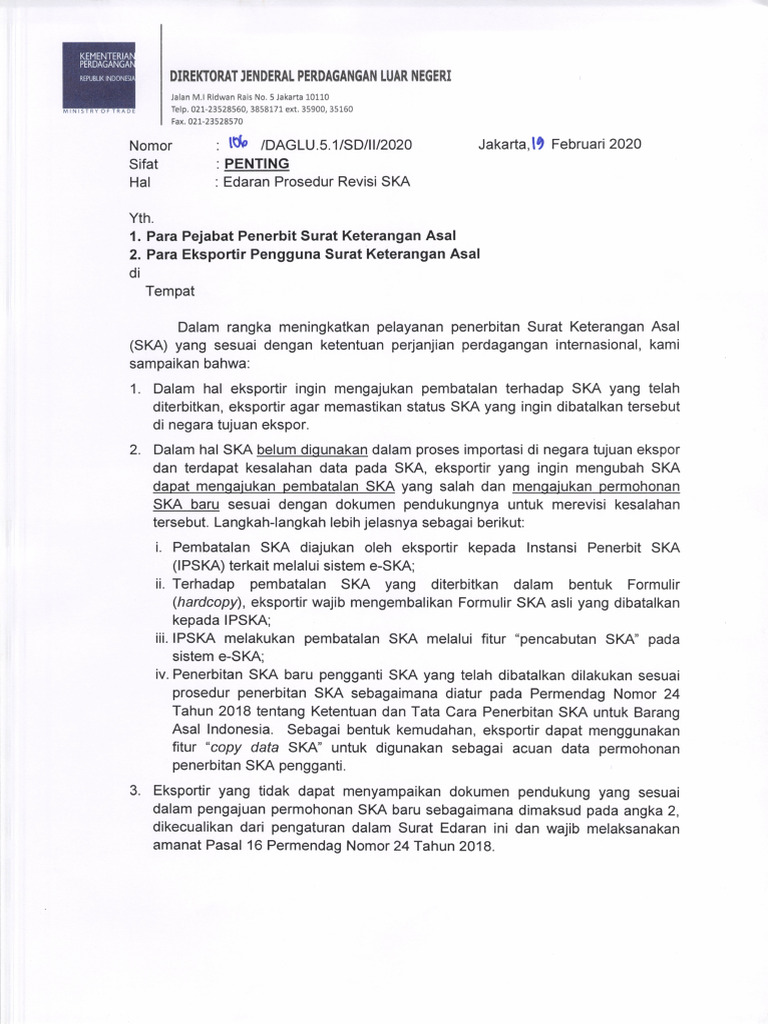 SE106 - Edaran Prosedur Revisi SKA | PDF