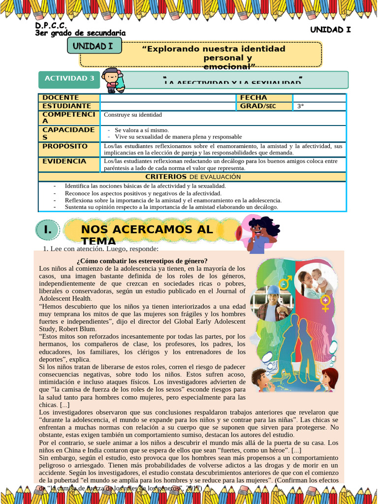 3° DPCC - Actv.03-Uni.1 2024 | PDF | La sexualidad humana | Hombre