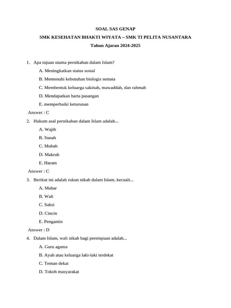 SOAL SAS GENAP Mapel PAI | PDF