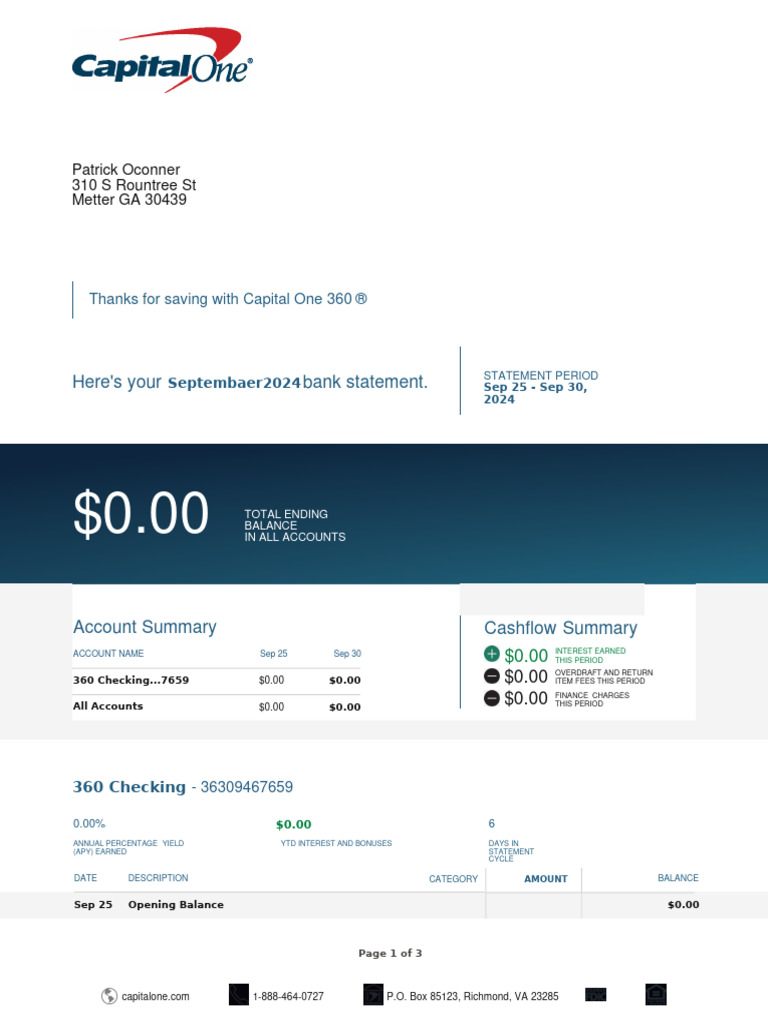 Capital One 360 Bank Statement Summary | PDF | Overdraft | Personal Finance