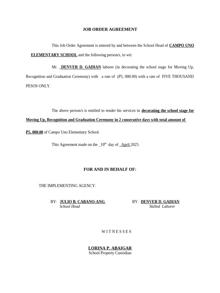 Job Order Agreement | PDF
