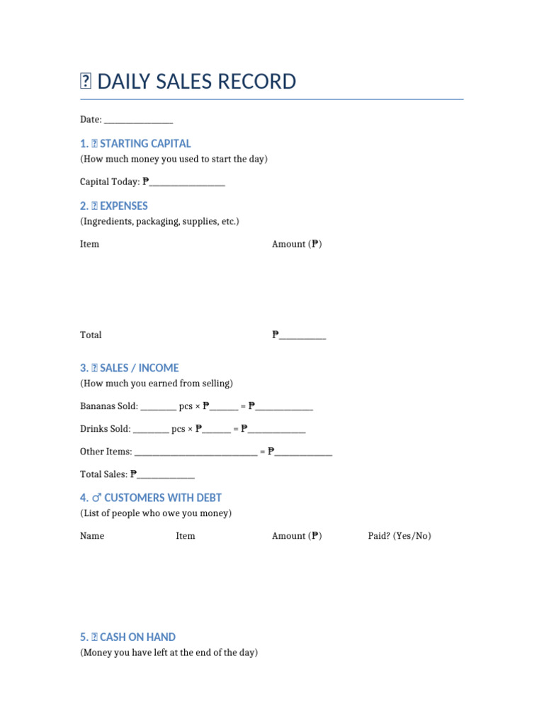 Daily Sales Record Template | PDF