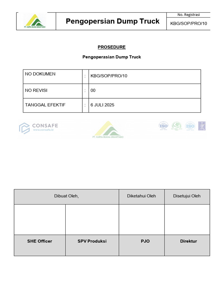 Prosedur Operasional Dump Truck | PDF