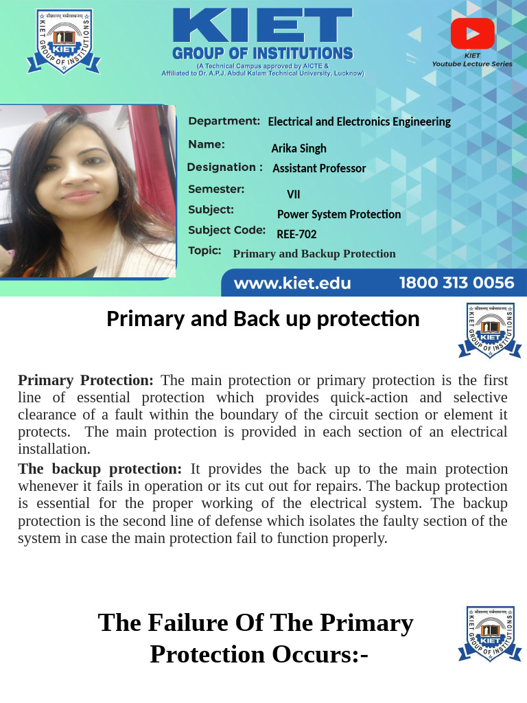 Primary and Back Up Protection | PDF | Relay | Electrical Engineering