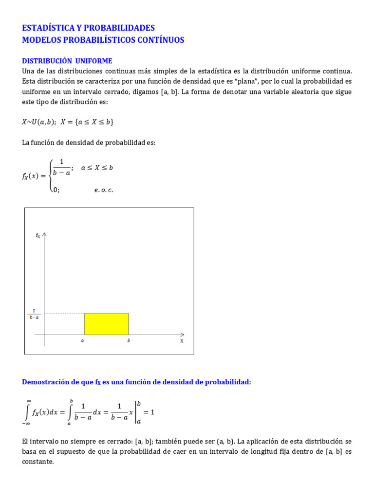 Modelos Probabilísticos Continuos | PDF | Distribución de probabilidad | Integral