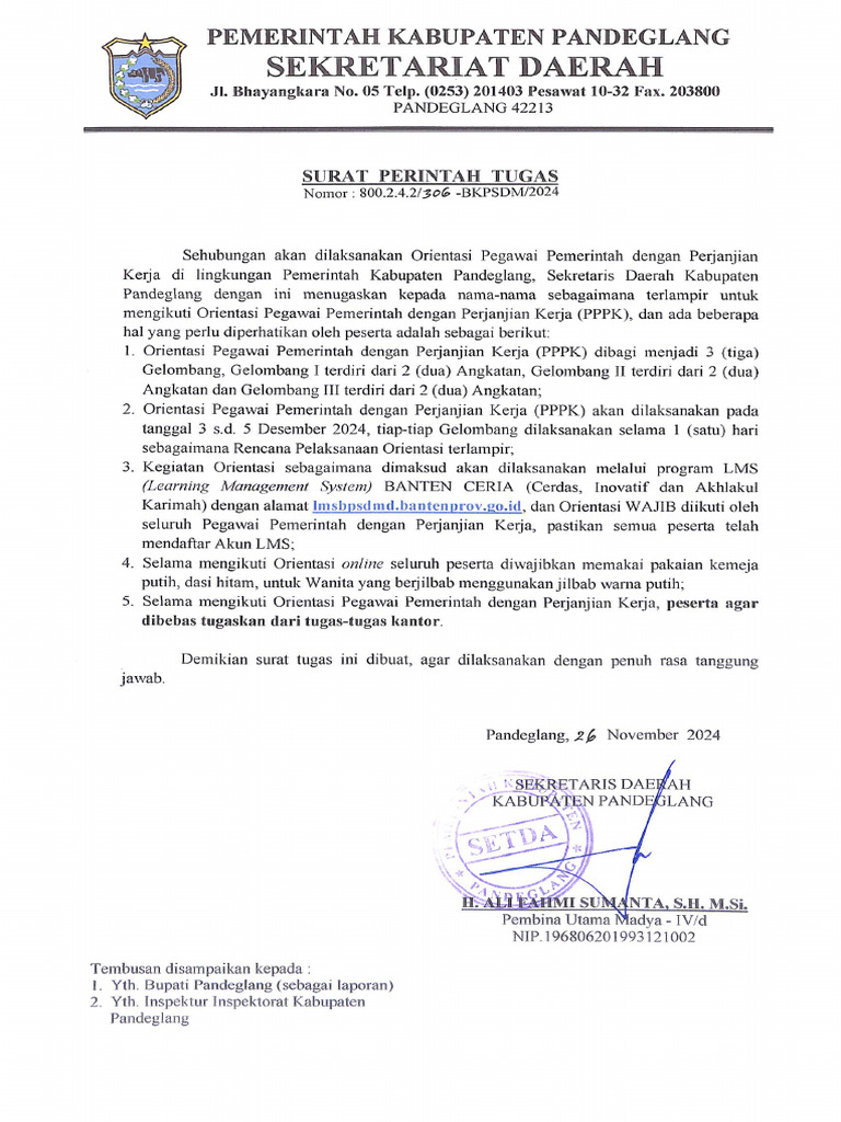 SPT Peserta Orientasi PPPK Angkatan I Tahun 2024 | PDF