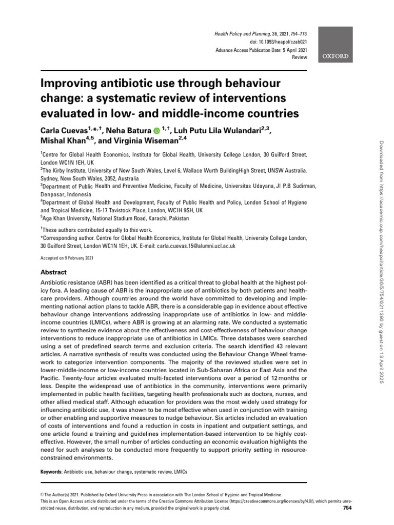 Behaviour Change to Improve Antibiotic Use | PDF | Health Care | Medicine