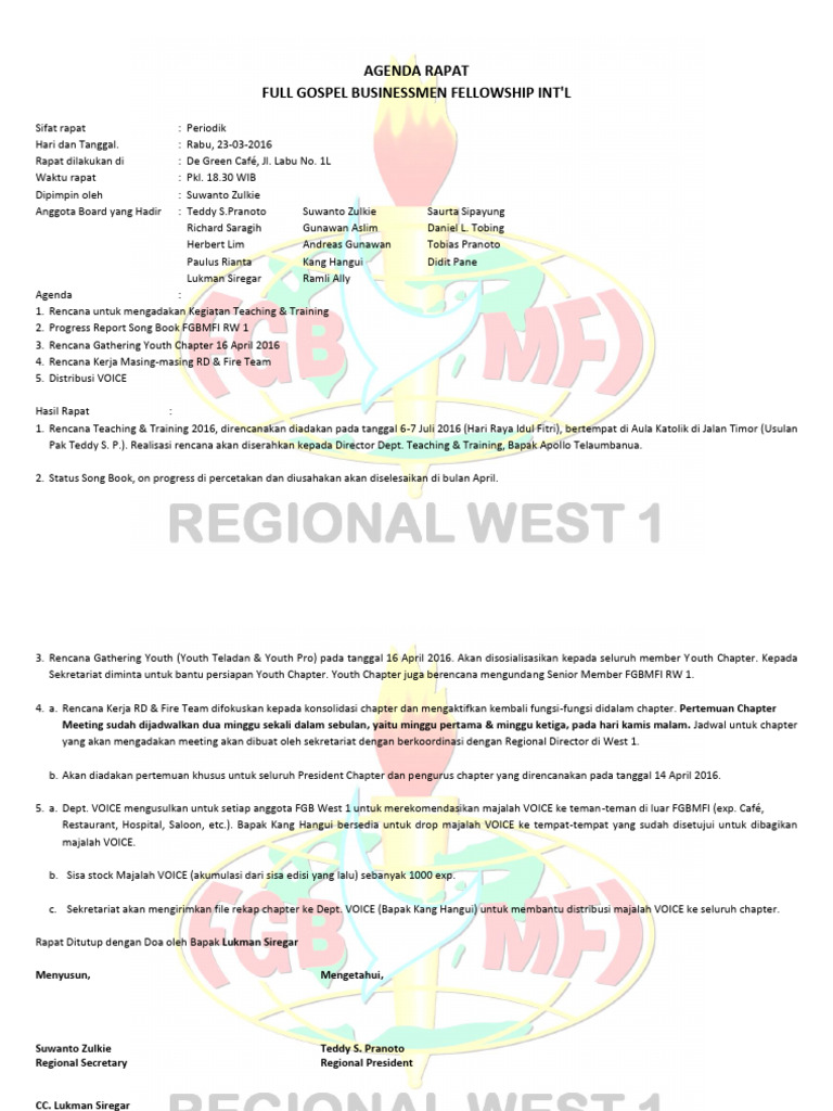 Notulen Rapat III Fgbmfi Rw1 | PDF