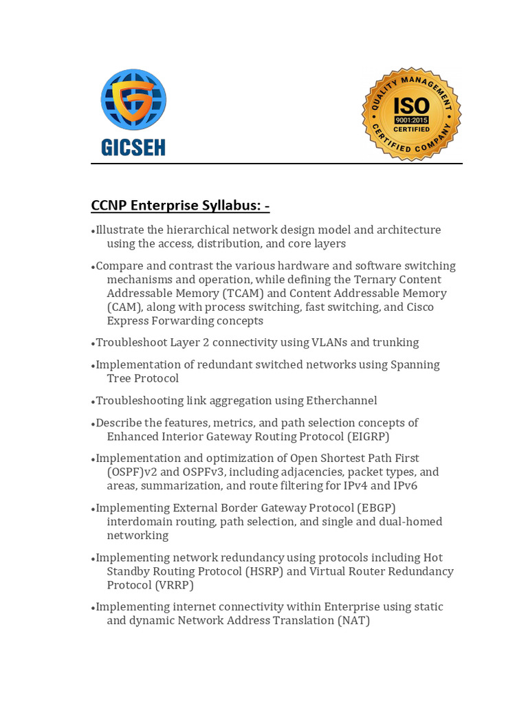 CCNP Enterprise Certification Syllabus | PDF | Computer Network ...