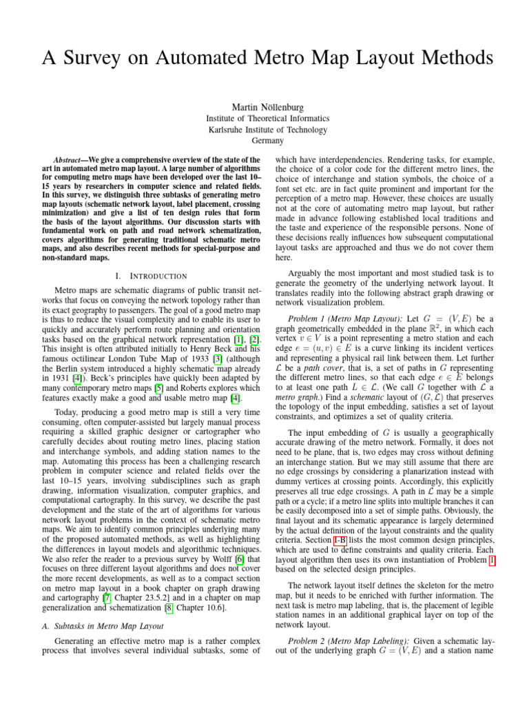 Paper - A Survey On Automated Metro Map Layout Methods | PDF | Linear Programming | Mathematical ...