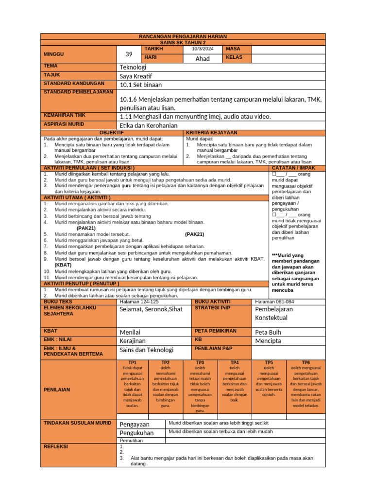 m39 RPH Sains THN 2 2024-2025 by Cikgu Gorgeous | PDF