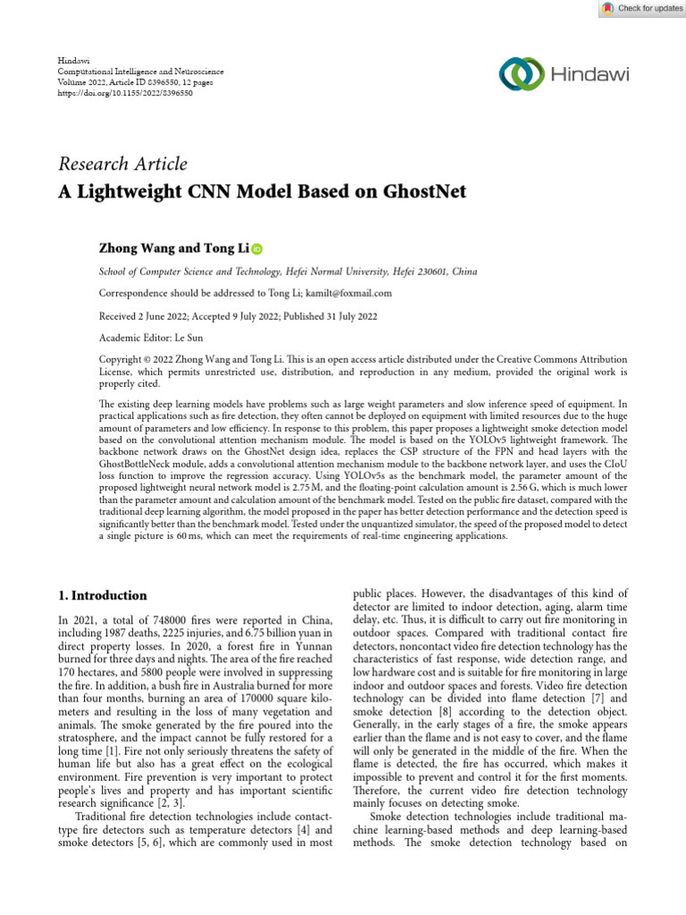 Computational Intelligence and Neuroscience - 2022 - Wang - A Lightweight CNN Model Based On ...