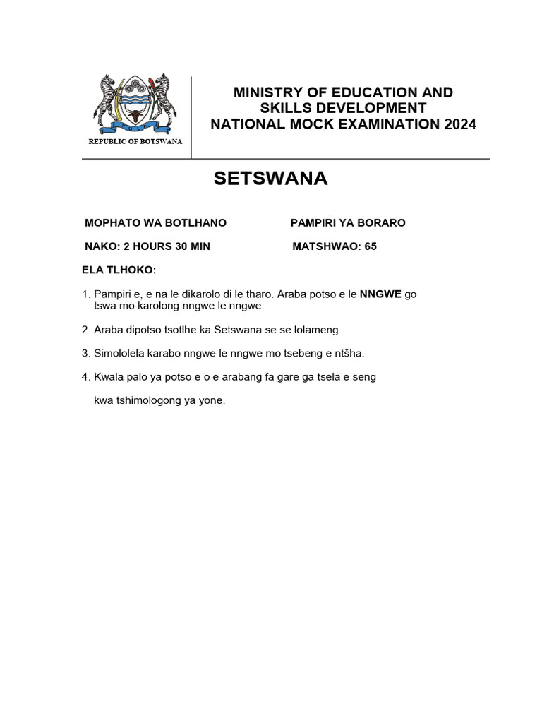 National Mock Setswana PP3 2024 | PDF | Southern Africa | Languages Of Africa