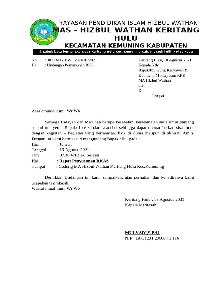 Undangan Rapat Penyusunan RKS 2021 | PDF