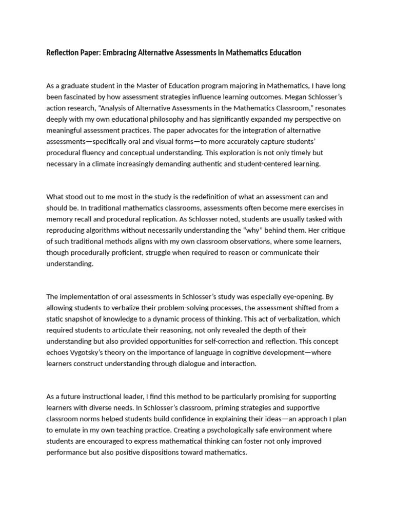 Alternative Assessments in Math Education | PDF | Learning | Thought