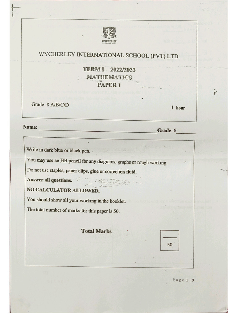 Grade 8 1st Term Paper 1 | PDF