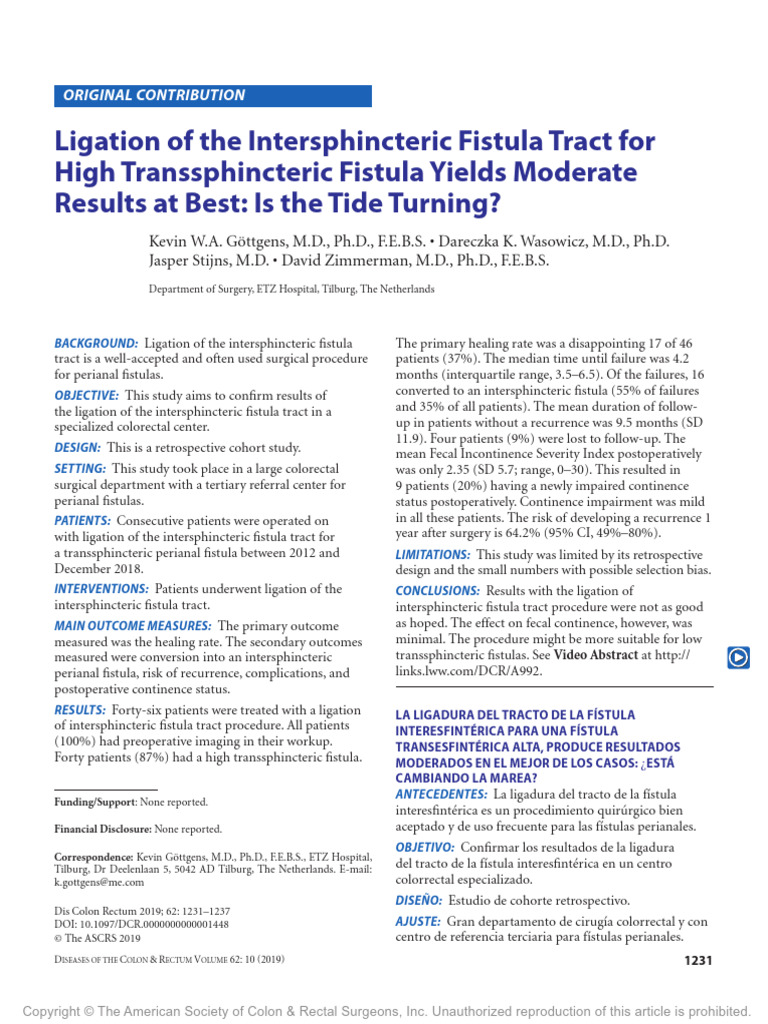 LIFT para Fistulas Transesfintéricas Altas | PDF | Rectum | Urinary ...