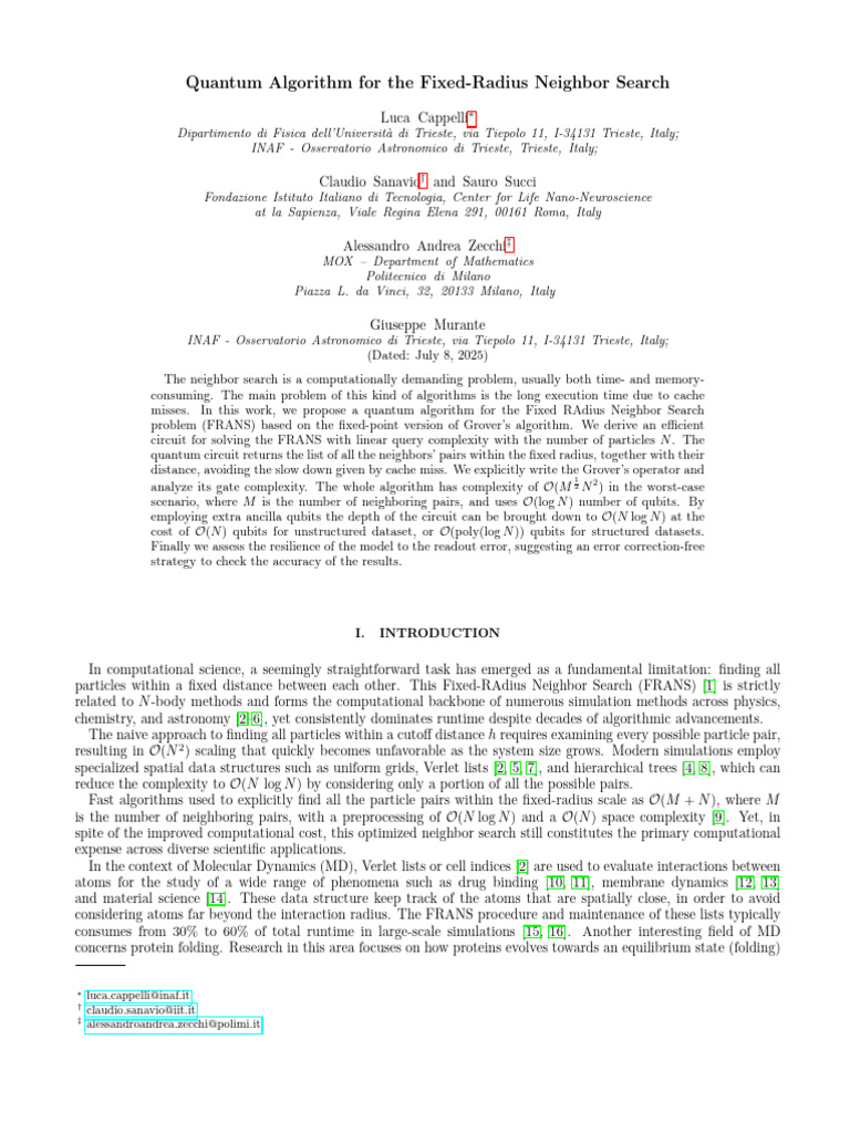 Quantum Algorithm For The Fixed-Radius Neighbor Search | PDF | Cpu Cache | Quantum Computing