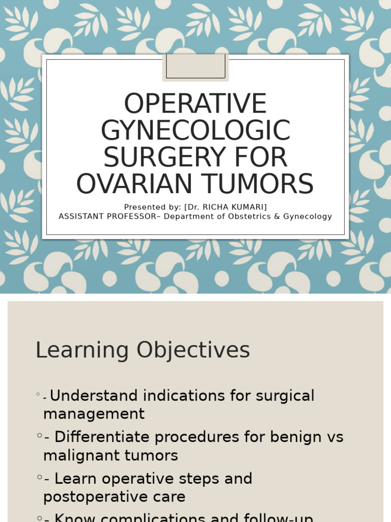 Operative Gynecologic Surgery Ovarian Tumors MBBS | PDF