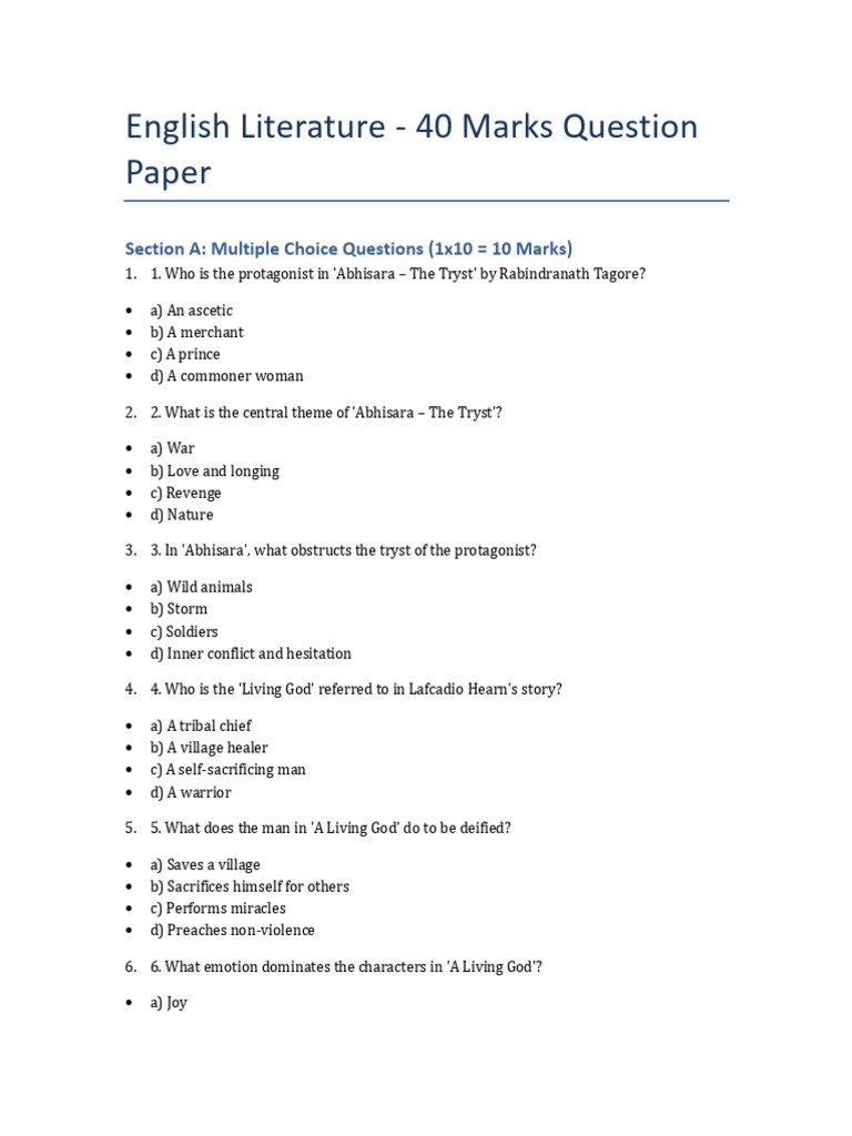 English Literature Exam: Tagore & Hearn | PDF