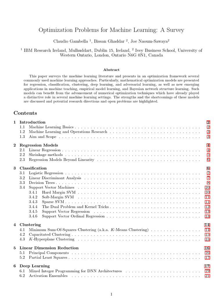 Optimization Problems For Machine Learning: A Survey | PDF | Linear ...