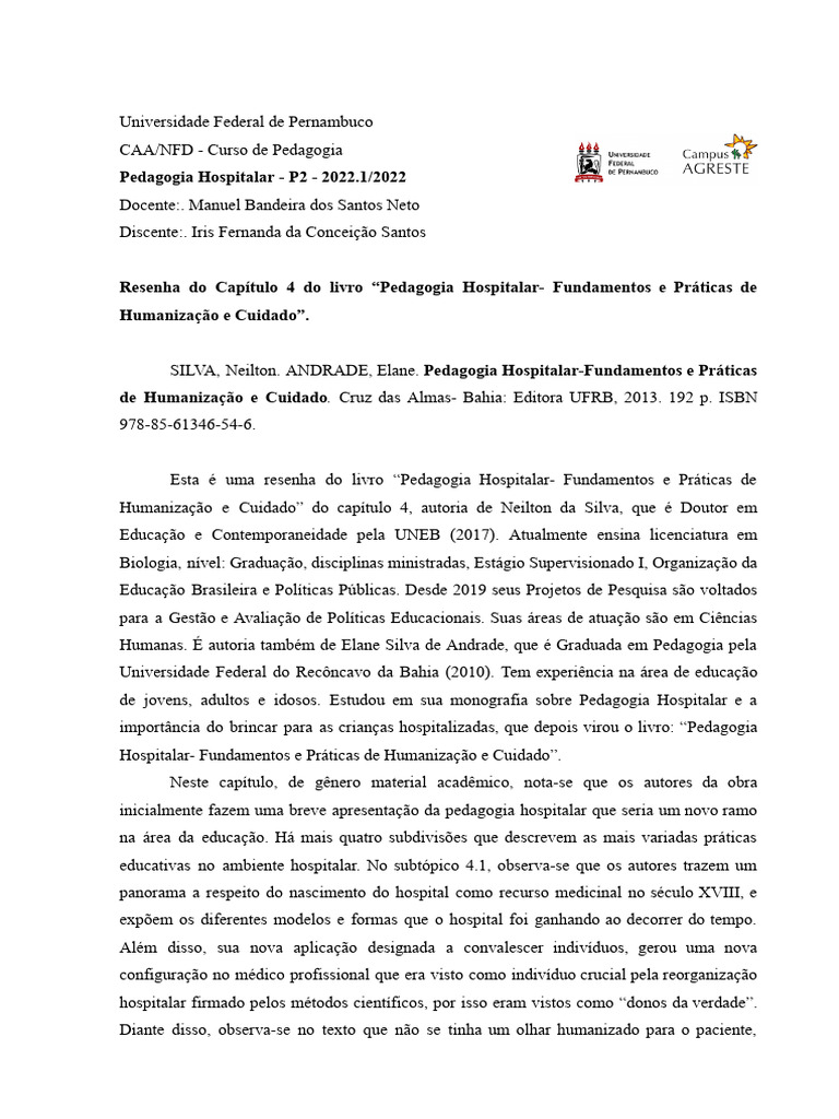 Resenha Pedagogia Hospitalar 2p | PDF | Pedagogia | Aprendizado