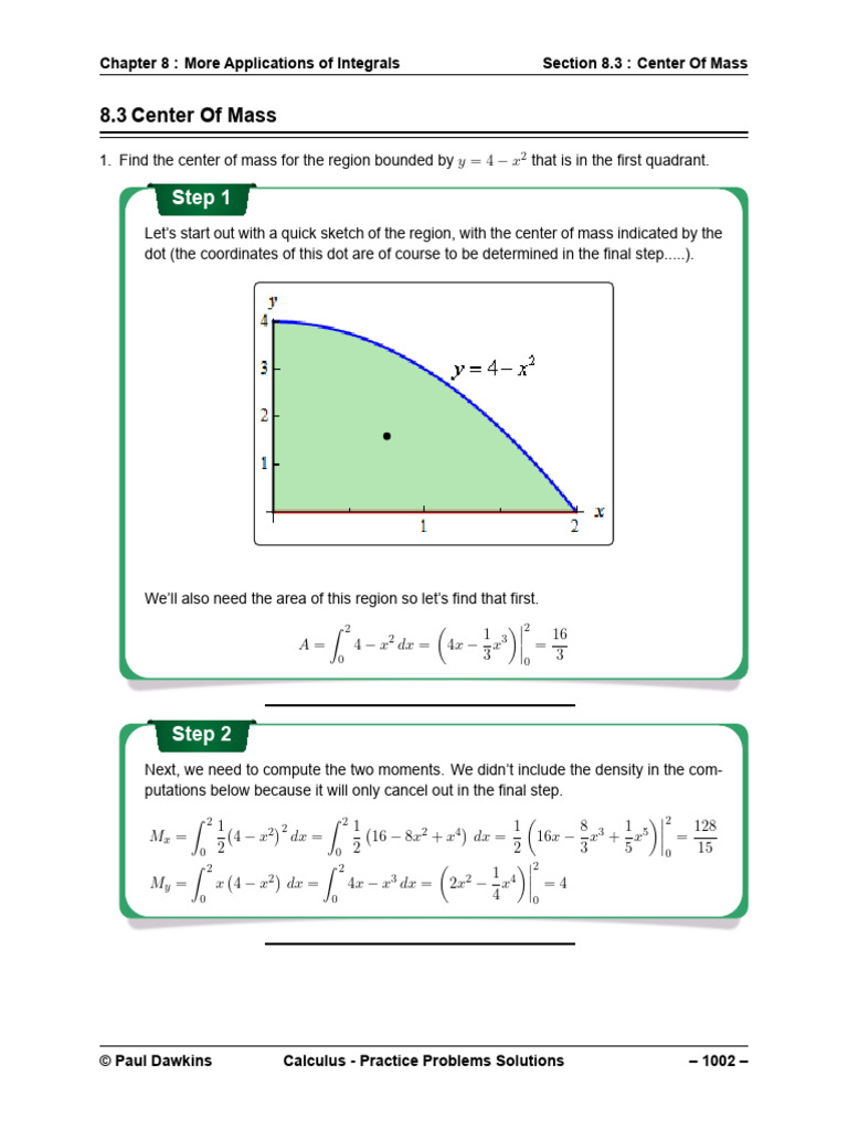 Center of Mass Calculations in Integrals | PDF | Integral | Cartesian ...