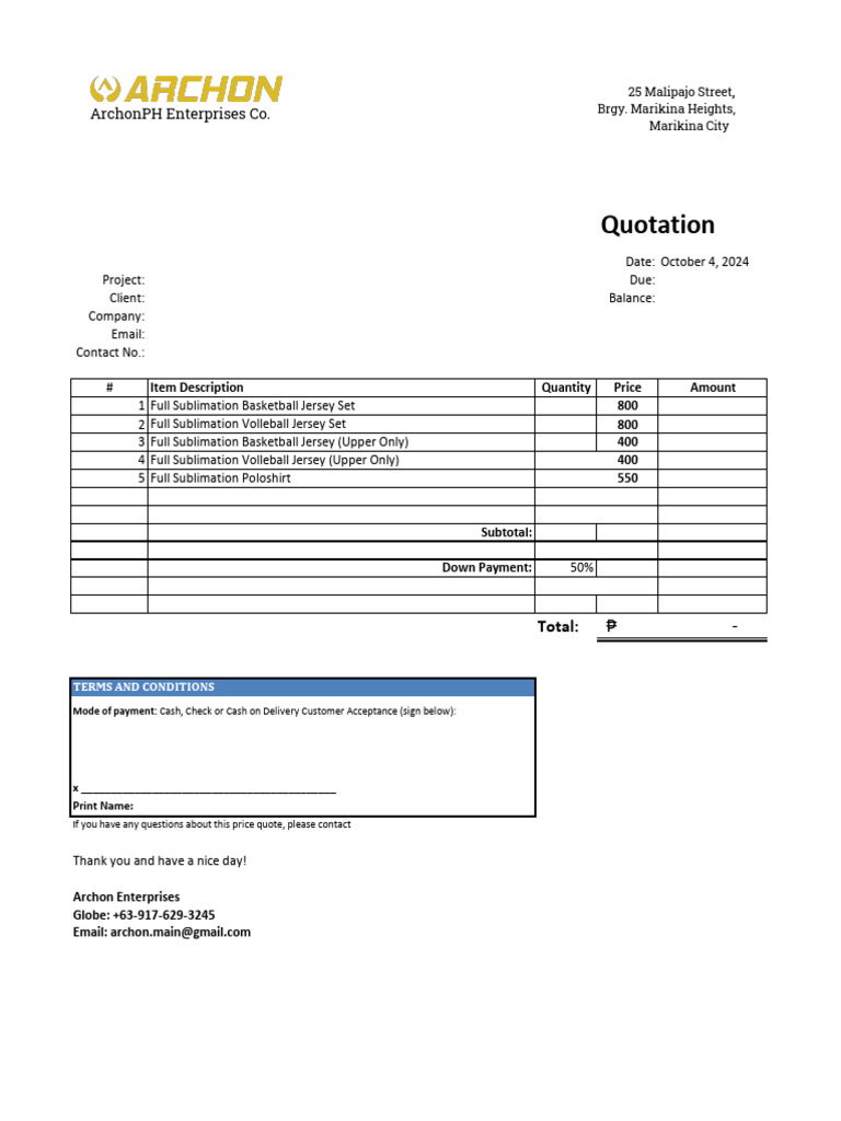 Quotation For Jersey Uniforms | PDF