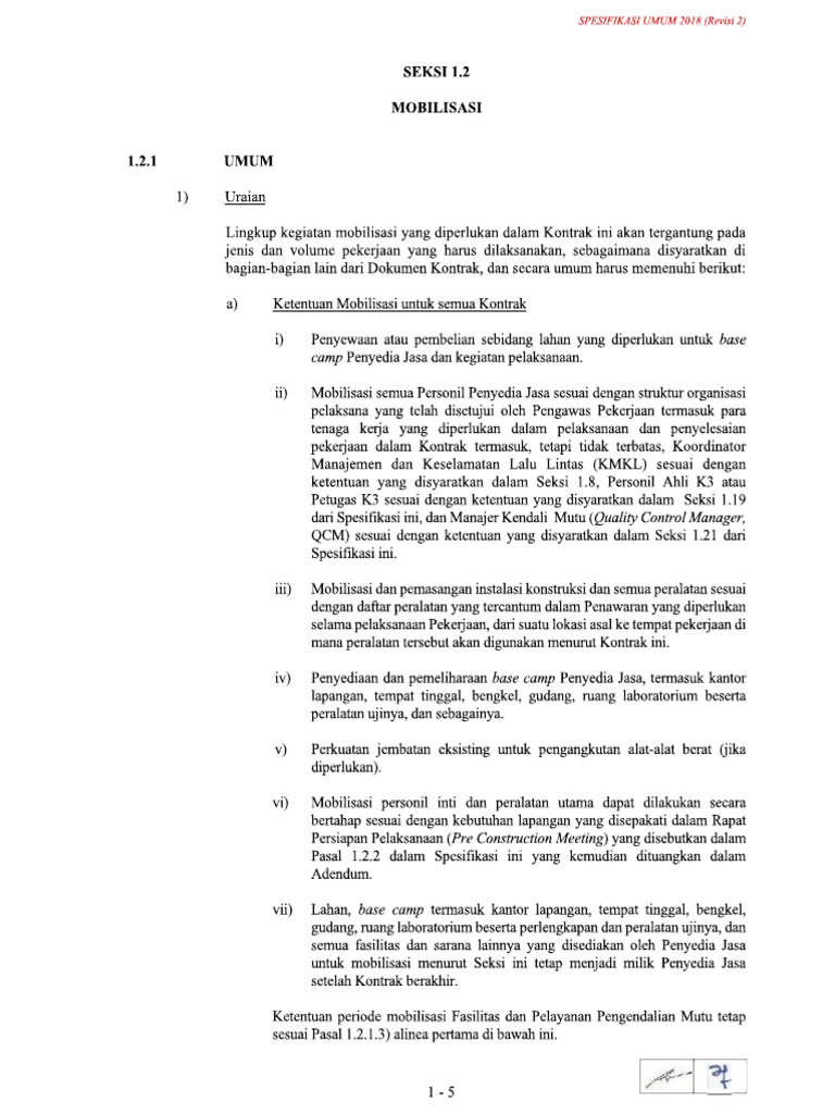 Spek 1.2 Mobilisasi | PDF