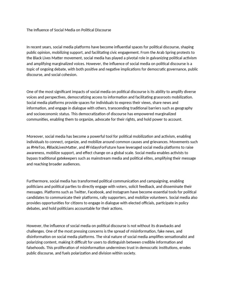 The Influence of Social Media On Political Discourse | PDF | Social ...