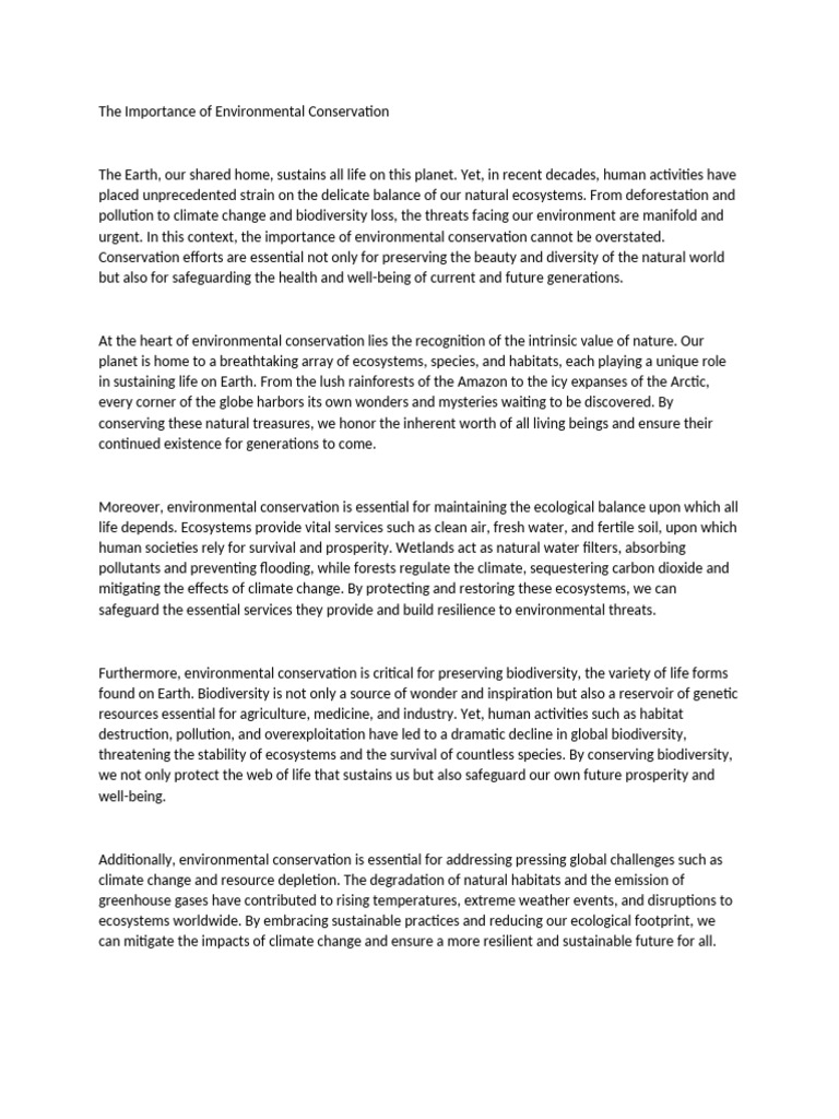 The Importance of Environmental Conservation | PDF | Conservation ...