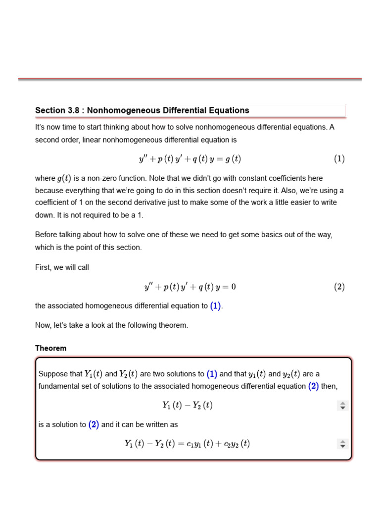 Differential Equations - Nonhomogeneous Differential Equations | PDF | Mathematics | Calculus