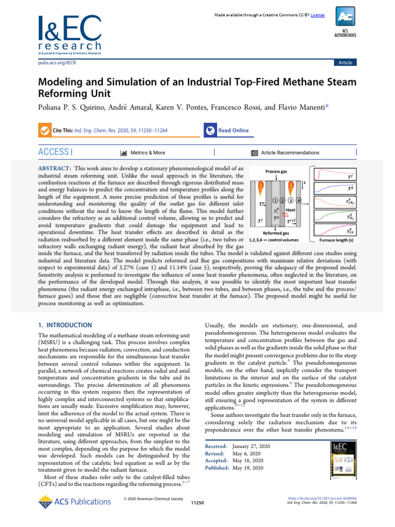Quirino Et Al 2020 Modeling and Simulation of An Industrial Top Fired Methane Steam Reforming ...